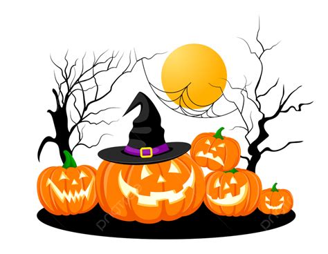 Calabazas De Halloween Con Sombrero PNG Bruja Diseño Vacaciones PNG