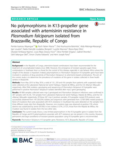 Pdf No Polymorphisms In K13 Propeller Gene Associated With
