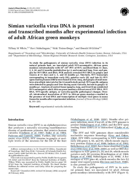 Pdf Simian Varicella Virus Dna Is Present And Transcribed Months After Experimental Infection