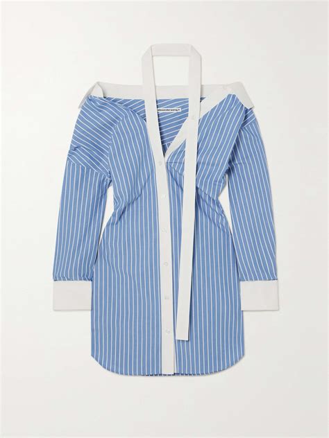 T BY ALEXANDER WANG Off The Shoulder Striped Cotton Poplin Mini Dress