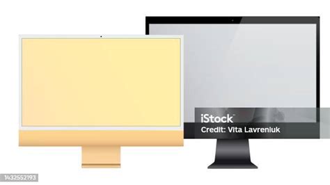 사실적인 컴퓨터 디스플레이 컴퓨터 디스플레이가 분리되어 있습니다 스크린 벡터 모형 검은색 빈 화면이 있는 원근감이 표시됩니다 격리 된 배경의 벡터 Lcd에 대한 스톡 벡터