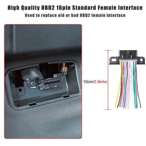 Conector De Diagnóstico Obd Preto De 16 Pinos Interface De Soquete Obd