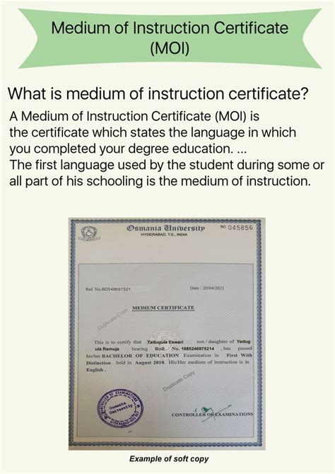 Medium Of Instruction Certificate Moi 100 Transcripts Llp