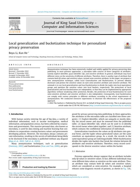 Local Generalization And Bucketization Technique For Personalized Pdf