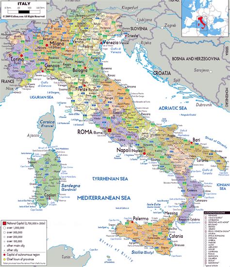 Mapa político y administrativo grande de Italia con carreteras