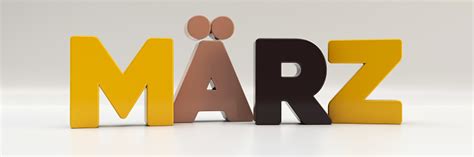 März 3월 옐로우 브라운 핑크 텍스트 타이포그래피 3d 렌더 일러스트레이션이 있는 독일어 3d 플라스틱 색상 팔레트의 달 0