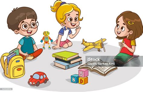 유치원 방에서 교육용 게임을 하는 아이들 유치원에서 함께 이야기하는 아이들 텍스트의 위치가 있는 포스터 아이들과 함께하는 놀이방 교습에 대한 스톡 벡터 아트 및 기타 이미지