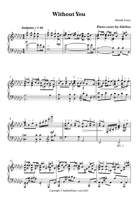 Mariah Carey Without You 악보 By Adelina Piano
