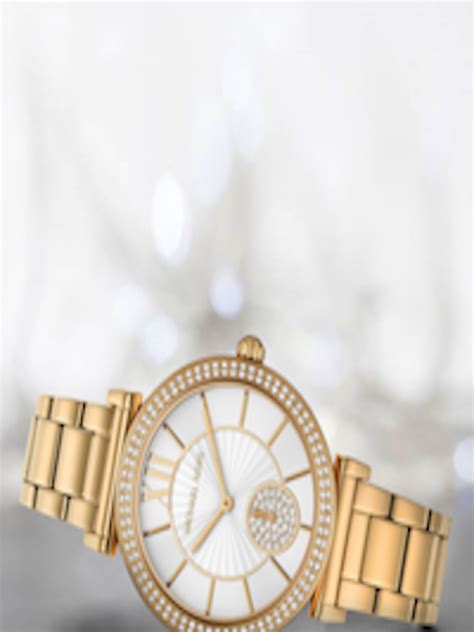 Buy Michael Kors Women White Embellished Dial Gold Toned Stainless