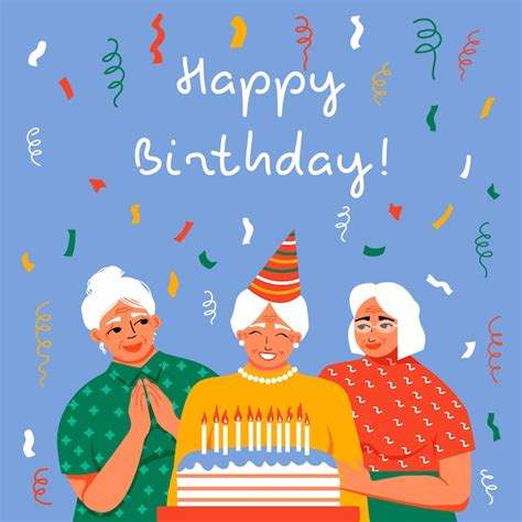 Joyeux anniversaire Vieilles femmes avec gâteau d anniversaire et