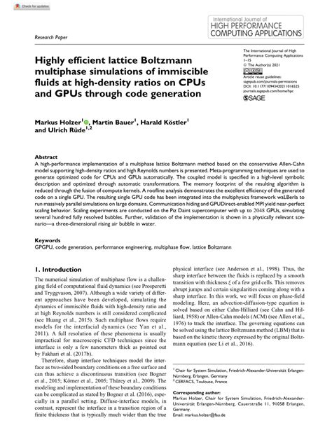 PDF Highly Efficient Lattice Boltzmann Multiphase Simulations Of Immiscible Fluids At High