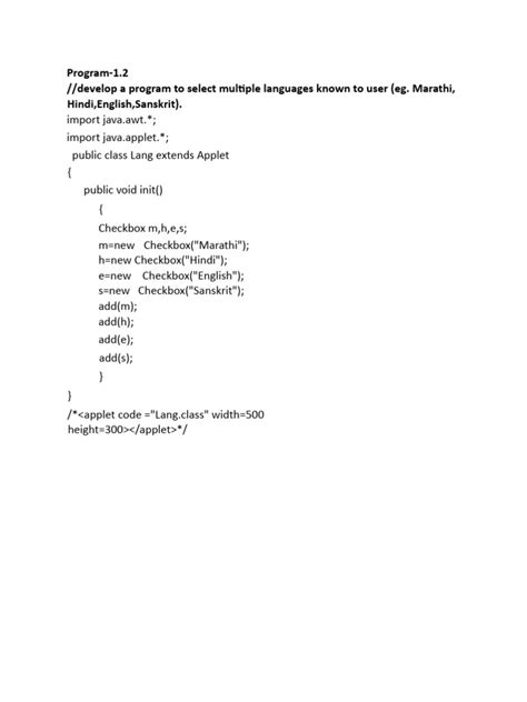 Program 12 Develop A Program To Select Multiple Languages Known To User Eg Marathi Hindi