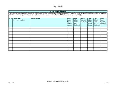 Document Master And Revision History Log Template Excel Xls