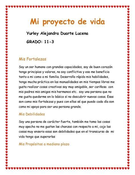 Mi Proyecto De Vida Ejemplos Sujeto