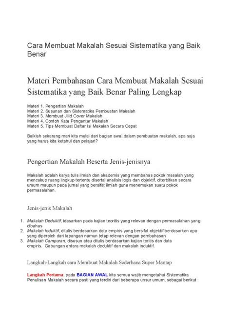 Sistematika Makalah Cara Menulis Makalah Secara Sistematis Dan