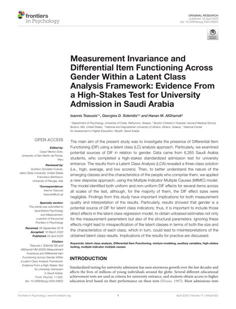 Pdf Measurement Invariance And Differential Item Functioning Across Gender Within A Latent