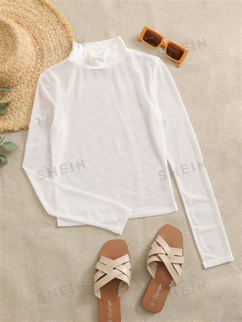 Shein Essnce Top De Cuello Alto De Malla Sin Sujetador Moda De Mujer