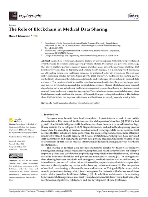 the role of blockchain in medical data sharing download free pdf