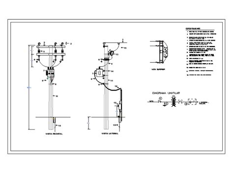 Planos De Subestaci N Tipo Poste En Dwg Autocad Tendidos Electricidad