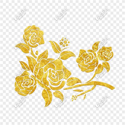 中國風傳統燙金鮮花花紋裝飾圖之花枝psd圖案素材免費下載，可愛卡通圖片，尺寸2500 × 2500px Lovepik