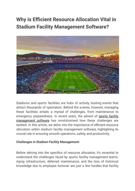 Ppt Why Is Efficient Resource Allocation Vital In Stadium Facility