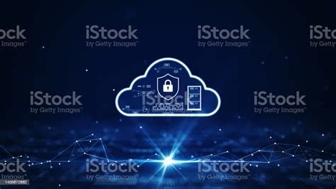 클라우드 및 엣지 컴퓨팅 기술 개념 중앙에는 내부에 아이콘이있는 눈에 띄는 큰 구름 아이콘이 있습니다 진한 파란색 배경에 아래에