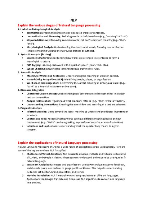 NLP SEM IMP Nlp Notes NLP Explain The Various Stages Of Natural Language Processing Lexical