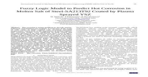 Fuzzy Logic Model To Predict Hot Corrosion In Molten Salt · Fuzzy
