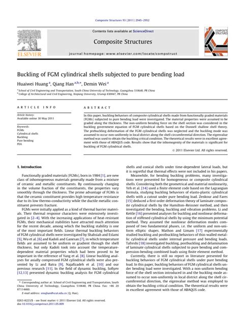 Buckling Of Fgm Cylindrical Shells Subjected To Pure Bending Load Pdf Buckling Bending