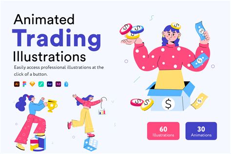 Animated Trading Mini Illustrations On Yellow Images Creative Store