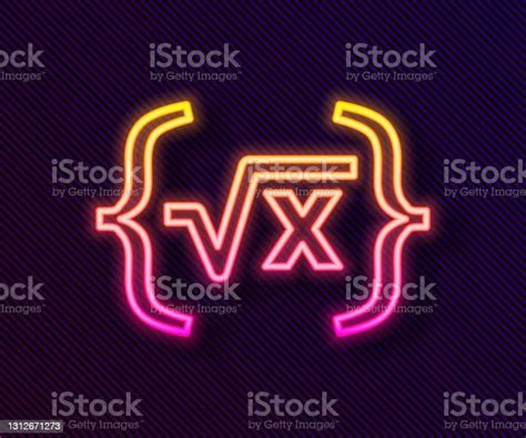 검은 색 배경에 격리 된 X 글리프 아이콘의 빛나는 네온 라인 스퀘어 루트 수식 벡터 0명에 대한 스톡 벡터 아트 및 기타