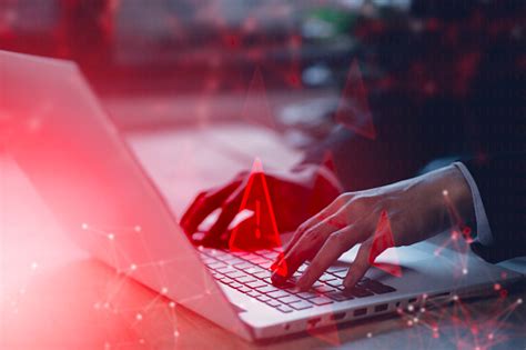 System Hacked Warning Alert On Notebook Cyber Attack On Computer