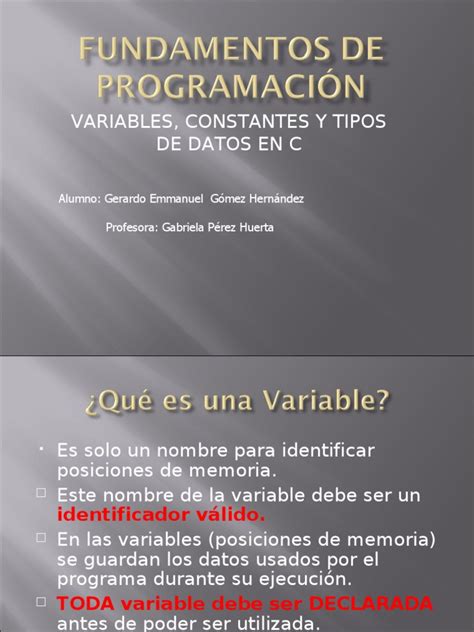 Variables Constantes Y Tipos De Datos 1231094571639405 1 Pdf Tipo De Datos Identificador