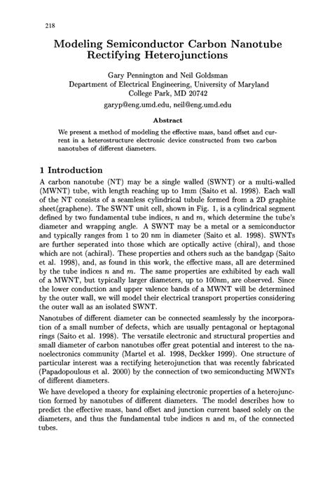 Pdf Modeling Semiconductor Carbon Nanotube Rectifying Heterojunctions