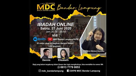 Ibadah Online Sabtu 27 Juni 2020 MDC BANDAR LAMPUNG Ps Mimi Meilani