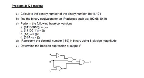 Solved A Calculate The Denary Number Of The Binary Number