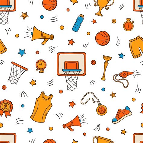 Premium Vector Colored Seamless Pattern Of Basketball Objects And Symbols