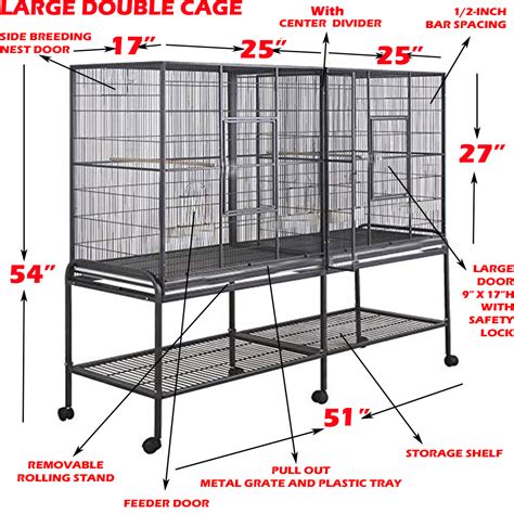 Large Double Flight Bird Cage With Divider Nest Doors And Wheels For