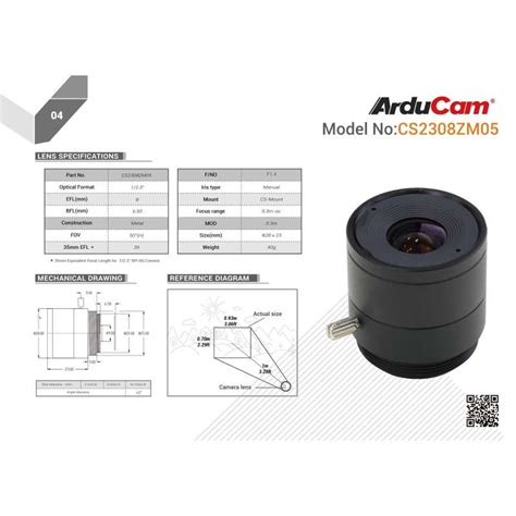 Arducam CS Mount Lens For Raspberry Pi HQ Camera Mm Focal Length With Manual Focus AC LN