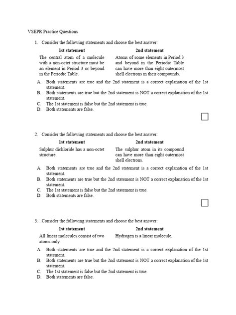 Vsepr Practice Questions Pdf Chemical Substances Sets Of Chemical