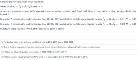 Solved Consider The Following Simple Linear Regression Chegg