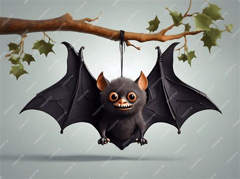 Premium Ai Image Cute Spooky Bat Hanging On Tree Branch Creepy Funny