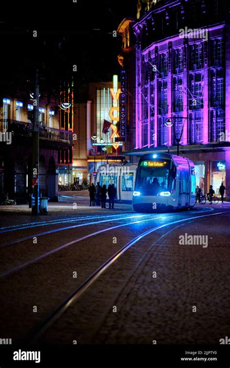 A Motion View Of Train Through Railway In Strasbourg City Center At