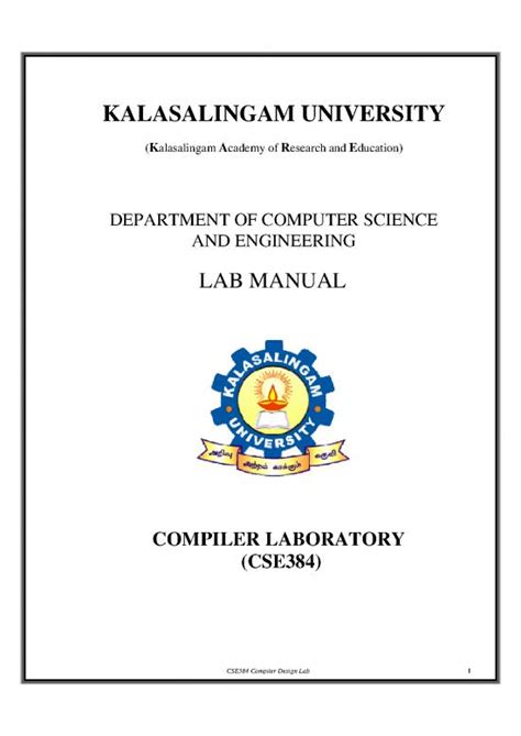 Compiler Design Lab Manual 189535 Cse384 Compiler Design Laboratory Lab Manual