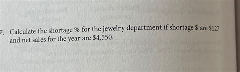 Solved Calculate The Shortage ﻿for The Jewelry Department