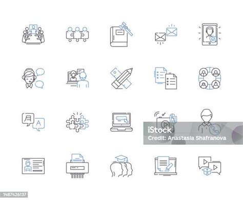 Legal Frameworks 줄 아이콘 컬렉션입니다 법률 규정 법령 헌법 관할권 규정 준수 바인딩 벡터 및 선형 그림 선례 해석 책임 개요 표지판 설정 권위에 대한 스톡
