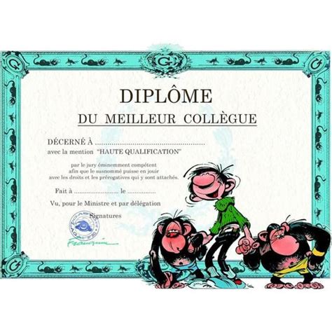 Gaston Lagaffe Gldp Carte Double Avec Enveloppe Diplôme Du Meilleur Collègue Singes