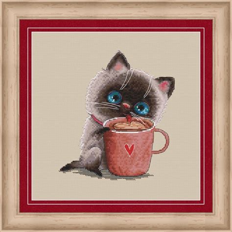 Схема вышивки Котик и кофе