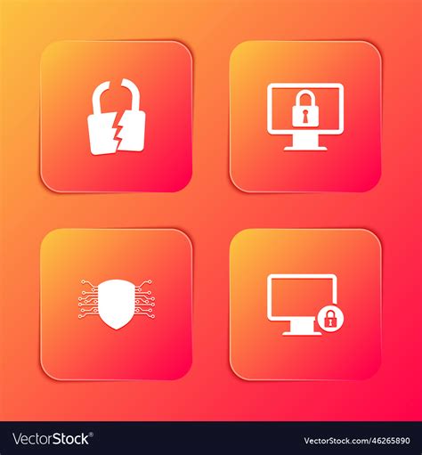 Set Broken Or Cracked Lock Lock On Monitor Cyber Vector Image