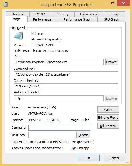 Process Properties Process Explorer